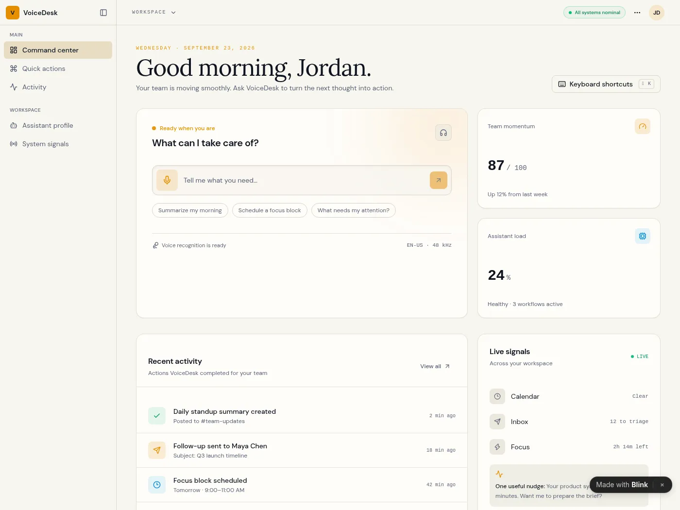 VoiceDesk AI Assistant