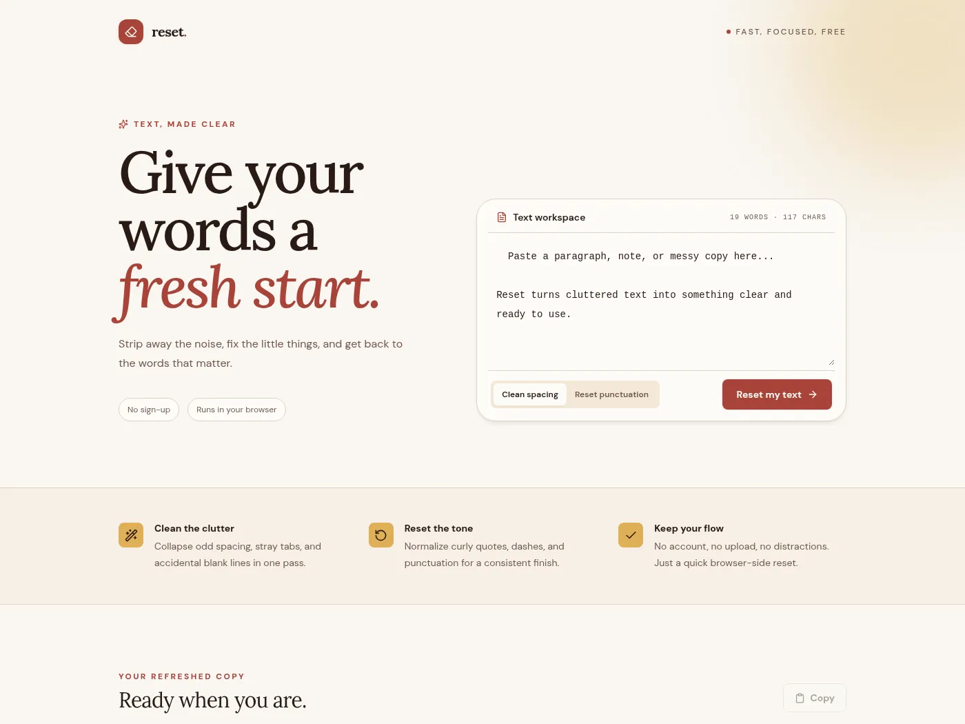 Text Reset Web Tool