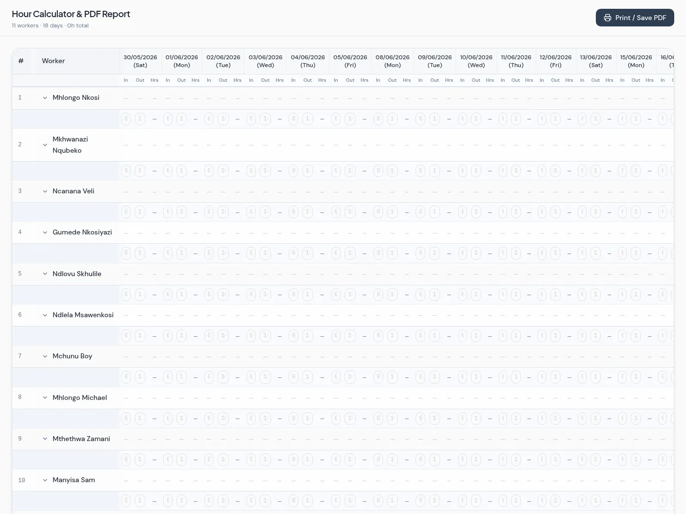 Hour Calculator PDF Tool