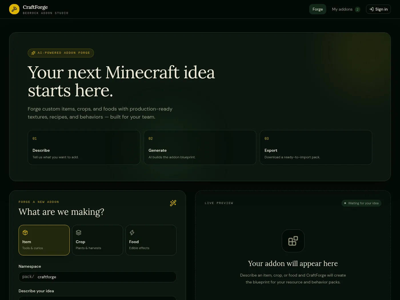AI Minecraft Addon Maker