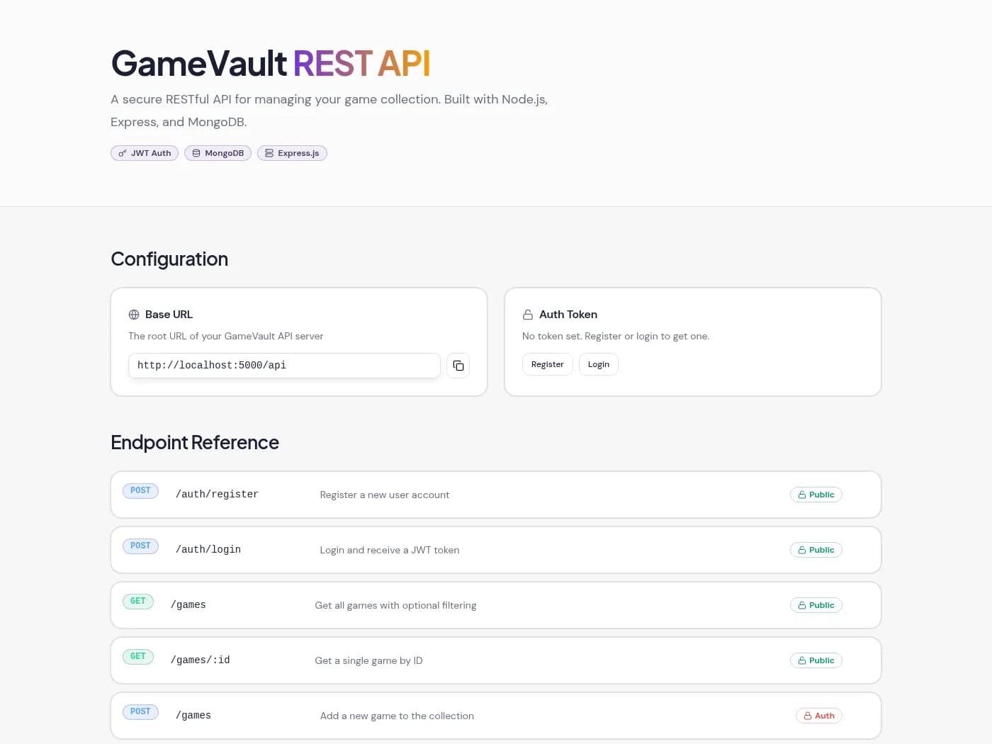 GameVault REST API