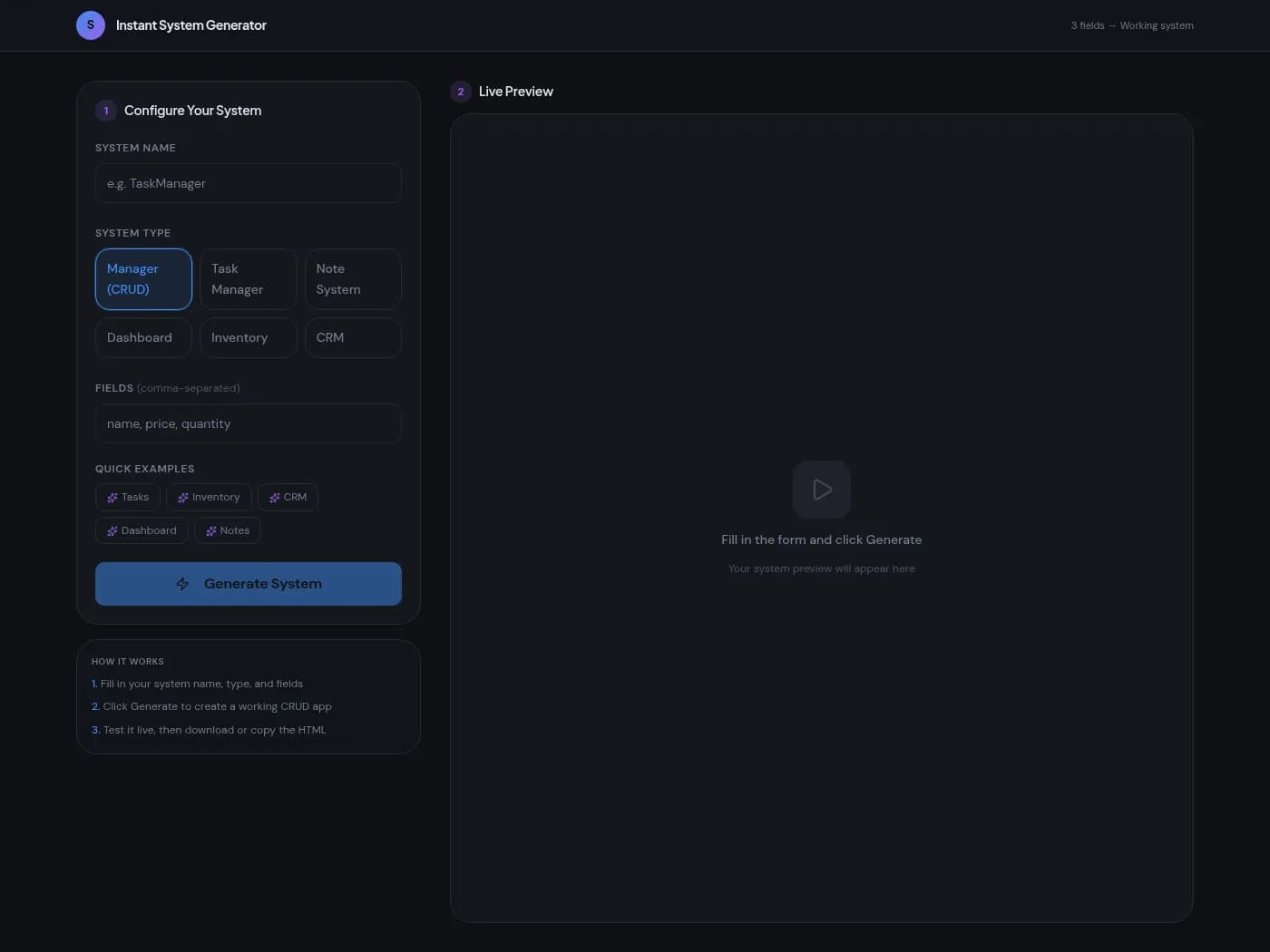 Instant System Generator