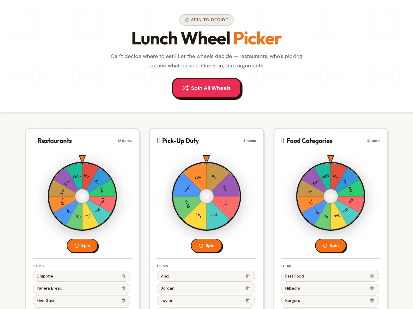 Lunch Wheel Picker