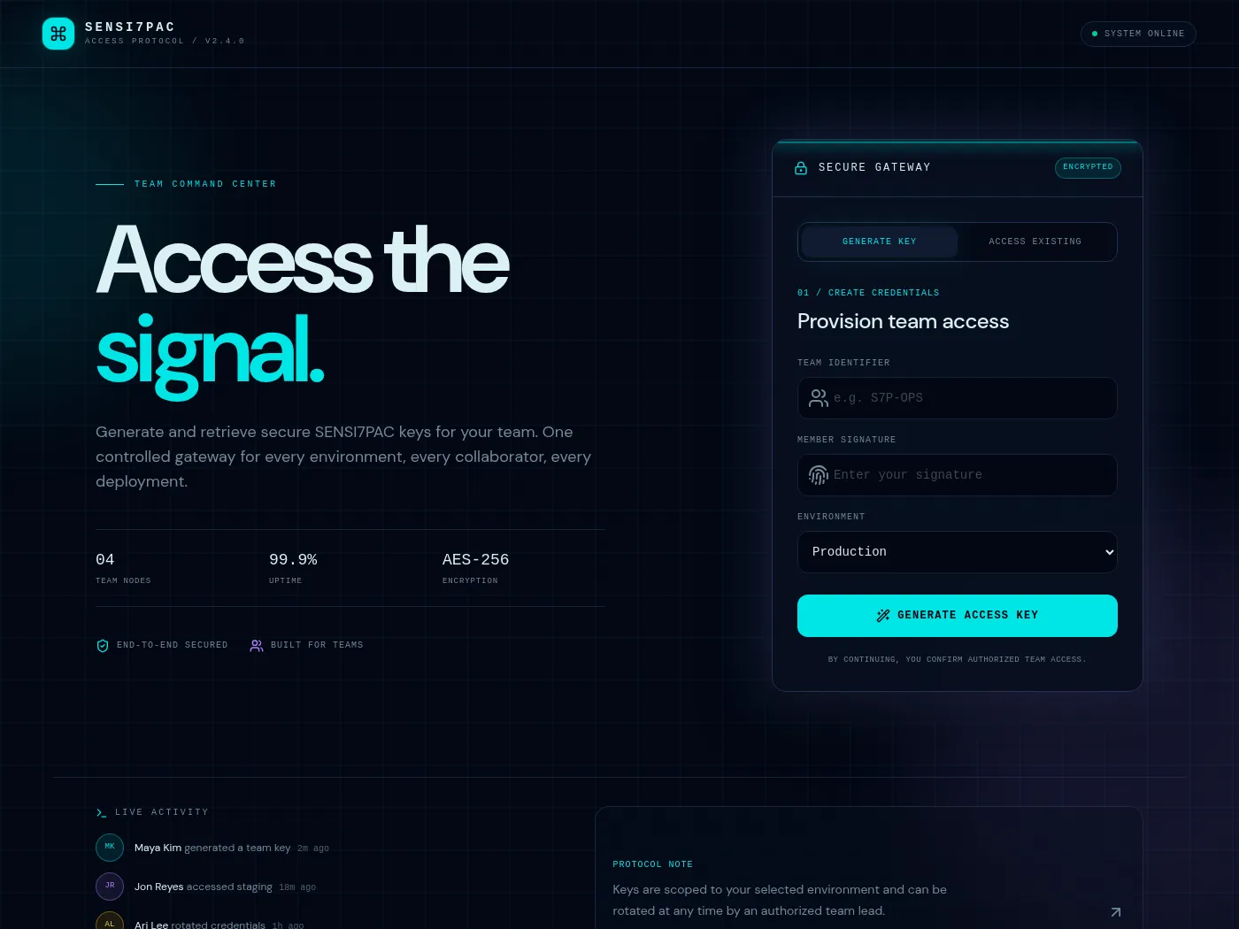 SENSI7PAC Access Portal