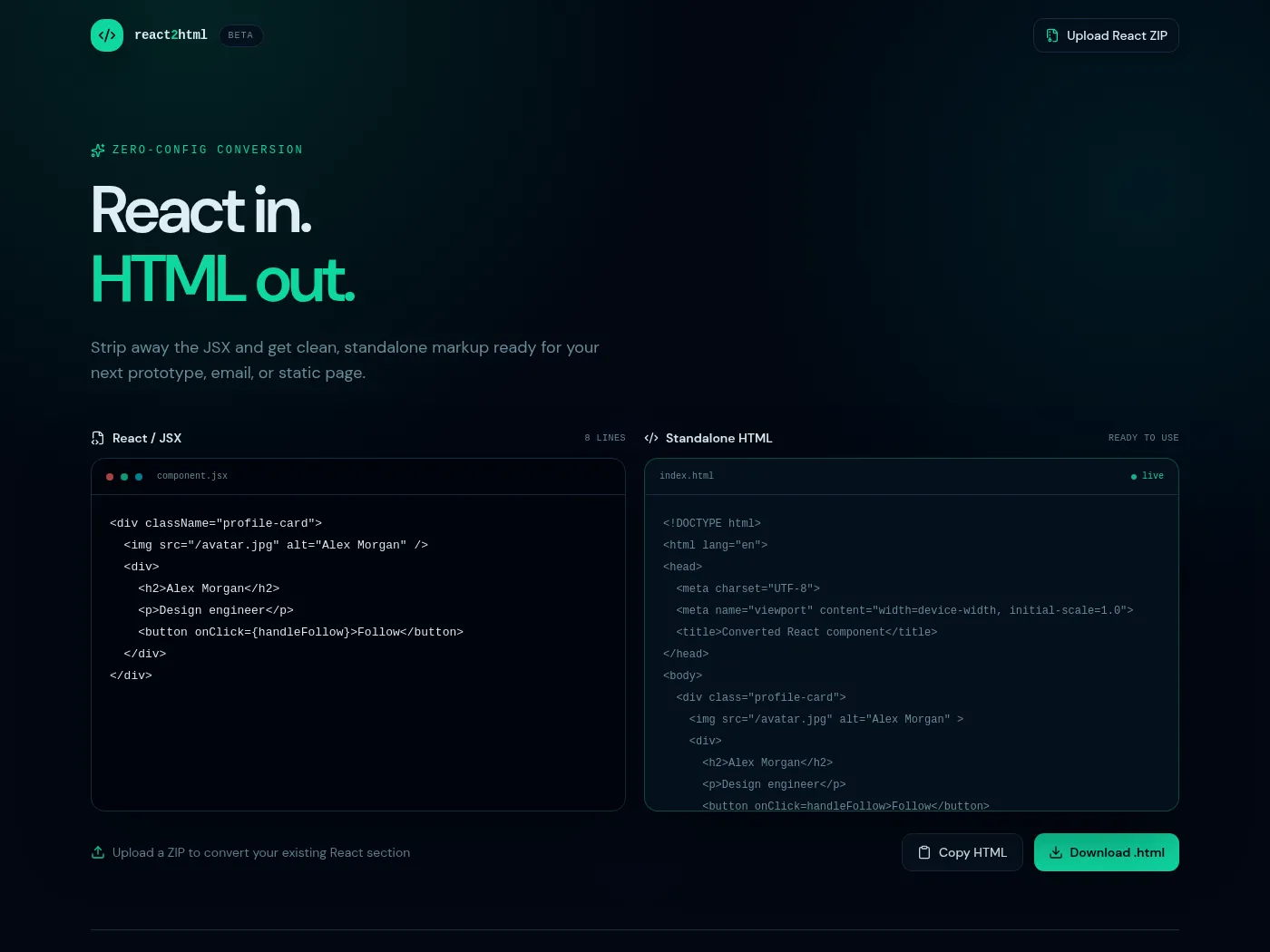 React2HTML Converter