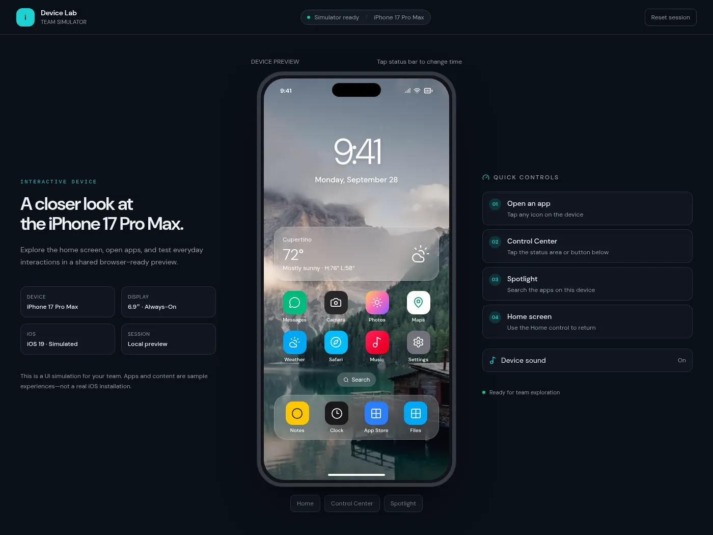 iPhone 17 Pro Max Simulator