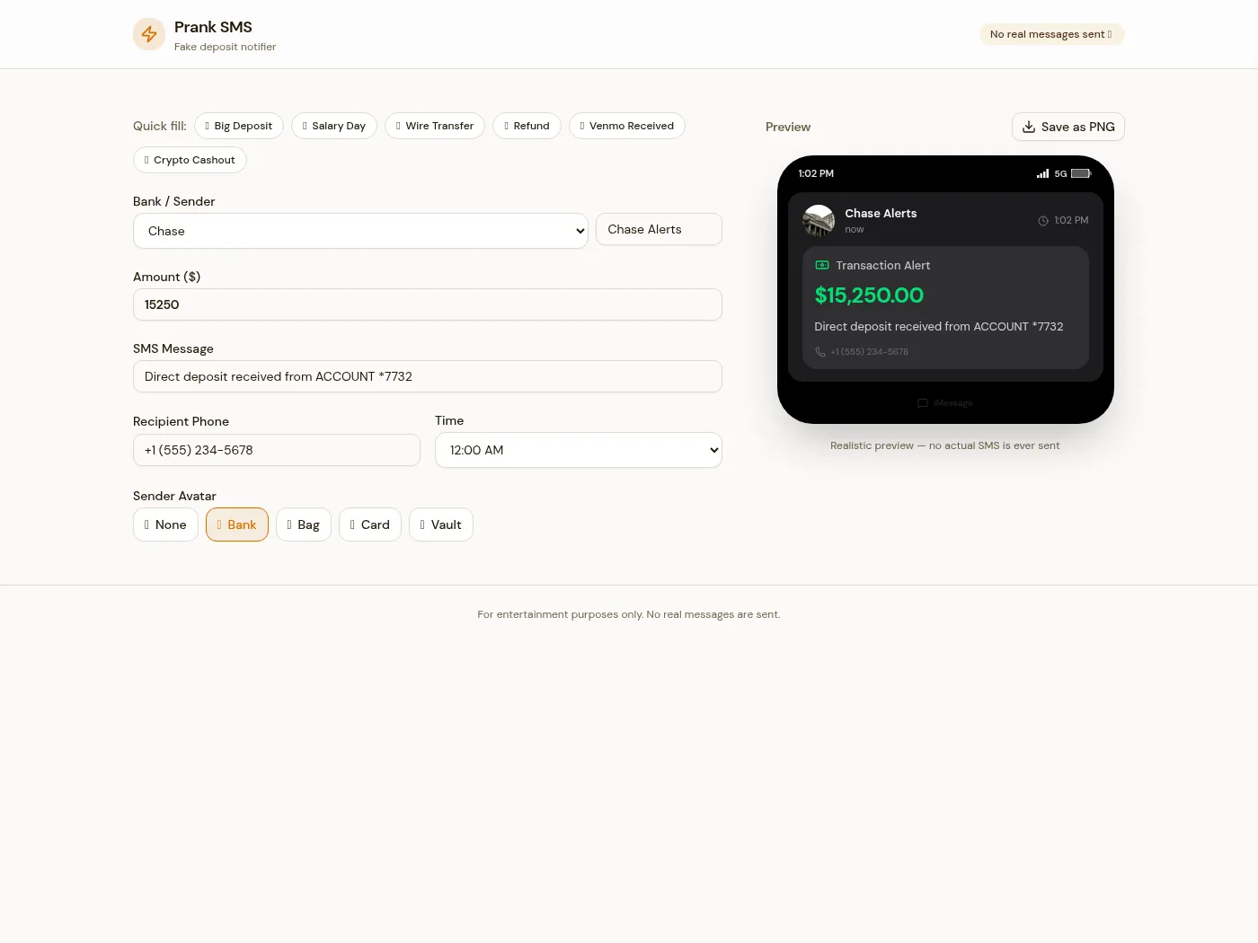 Prank SMS Notifier