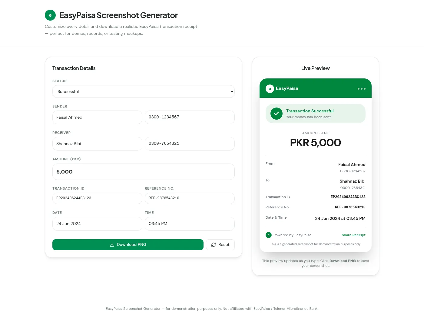 EasyPaisa Screenshot Generator