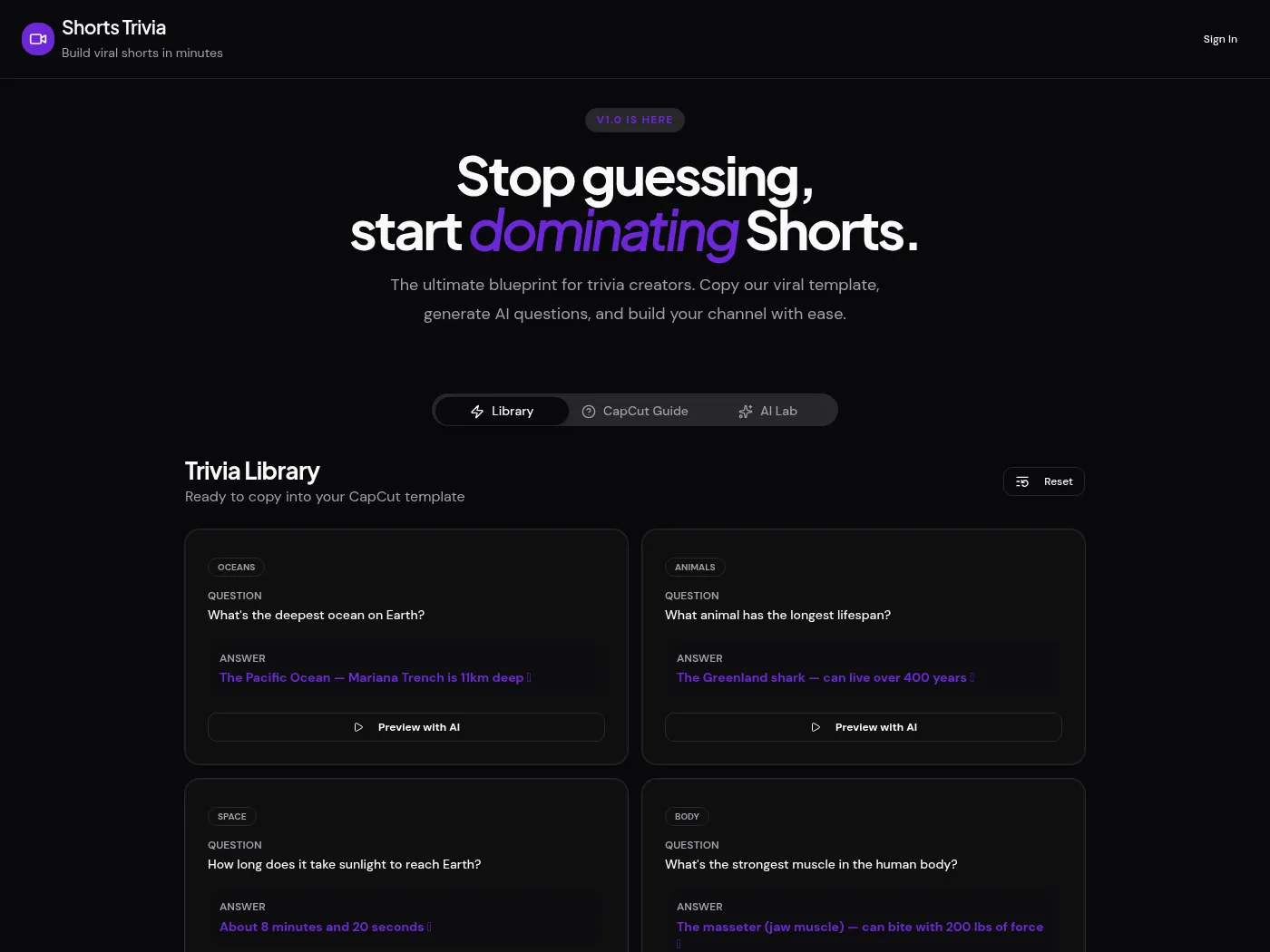 Shorts Trivia Generator