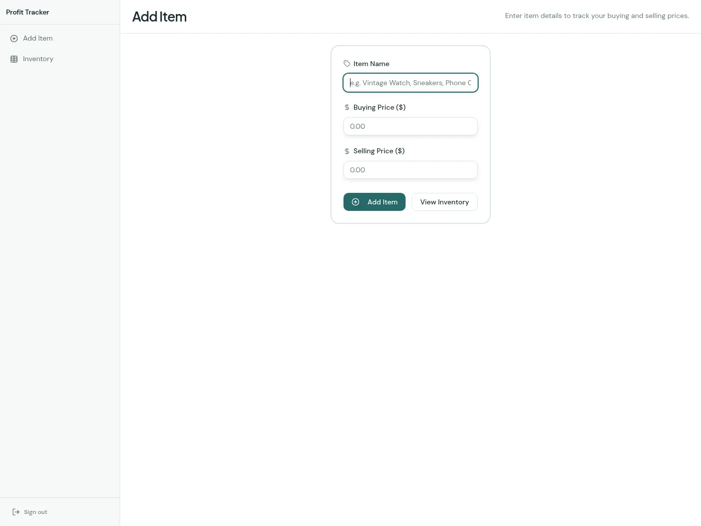 Profit Tracker Web