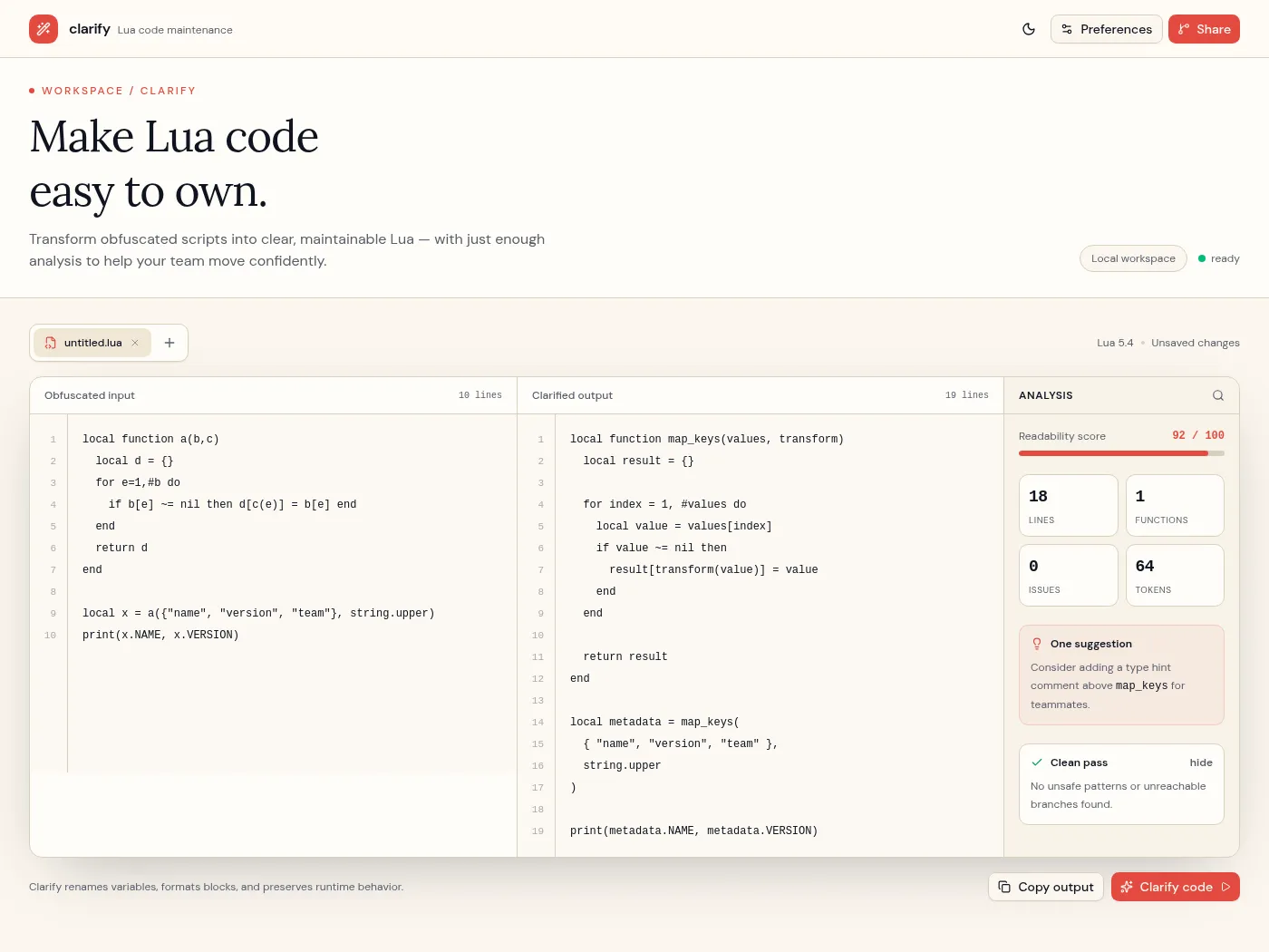 Lua Code Clarifier