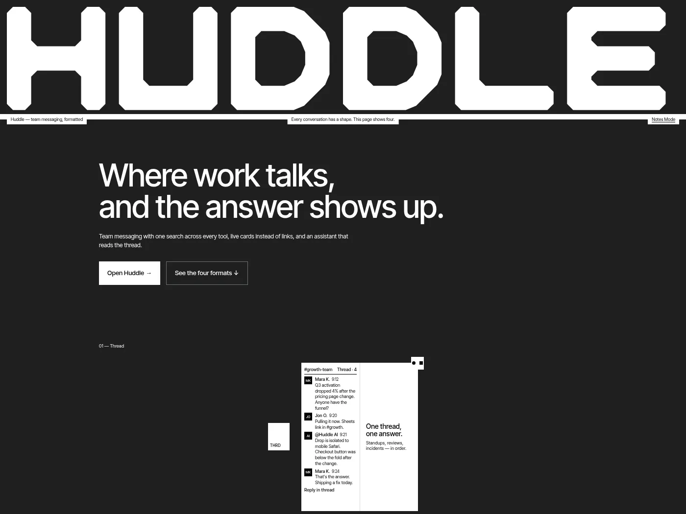 Huddle: the home page of the template