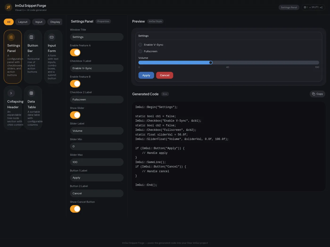 ImGui Snippet Forge
