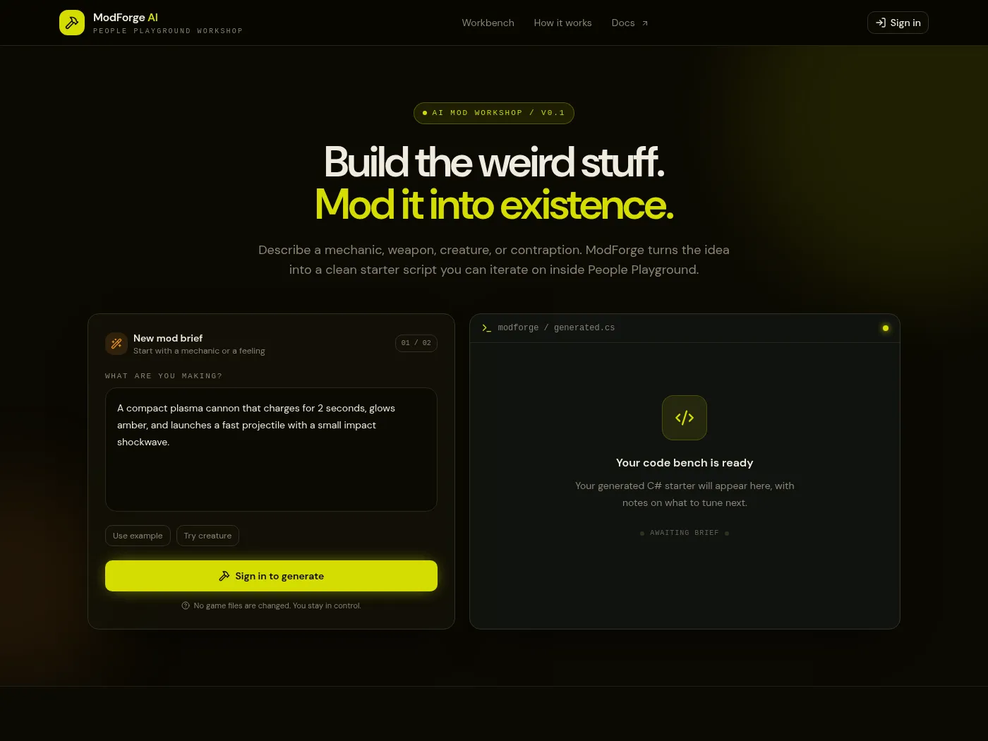 ModForge AI for People Playground