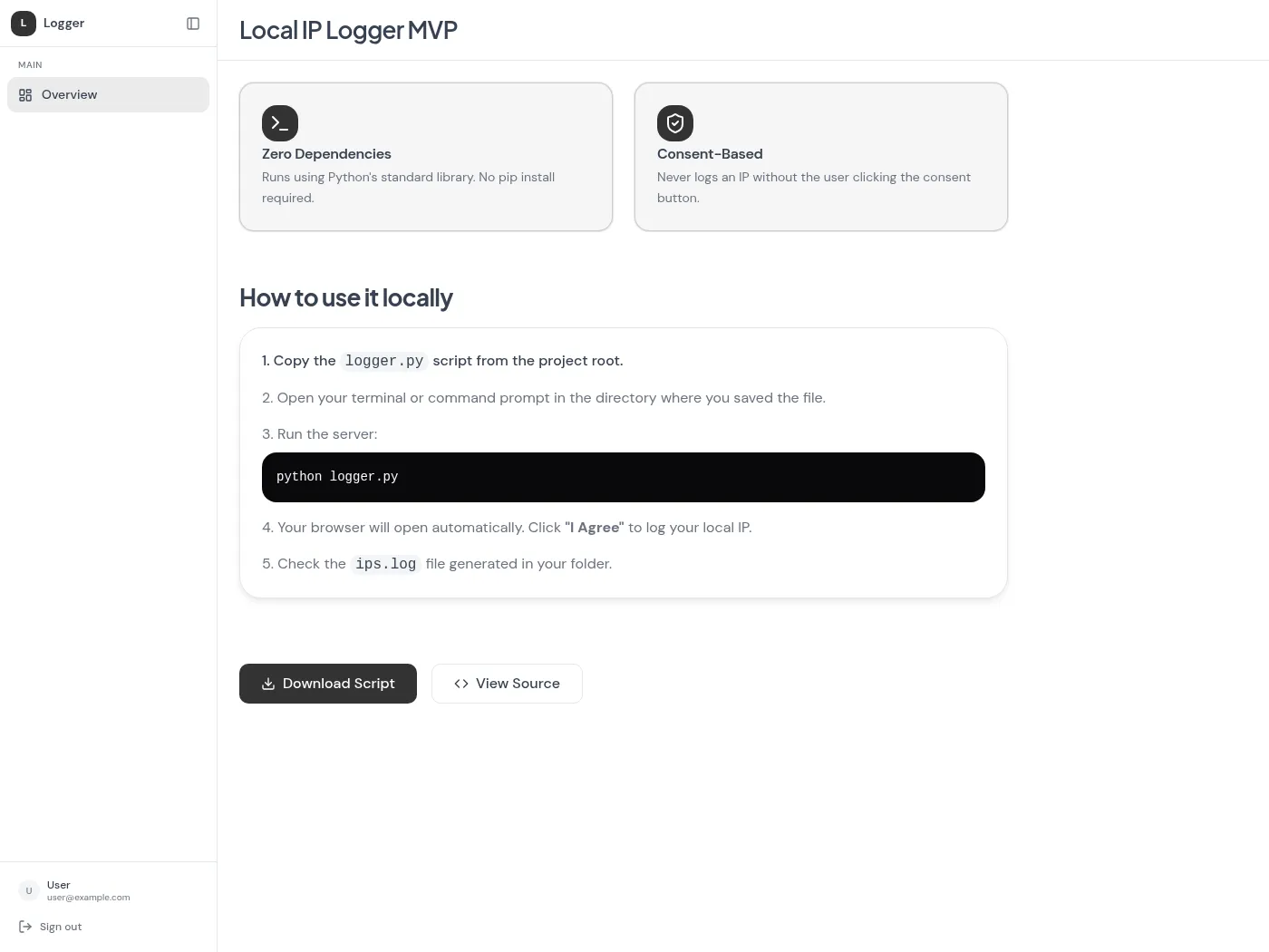 Local IP Logger MVP