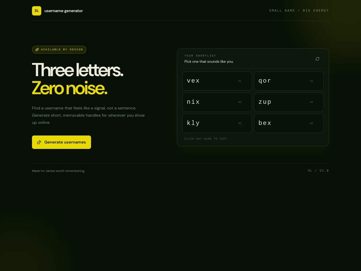 3L Username Generator