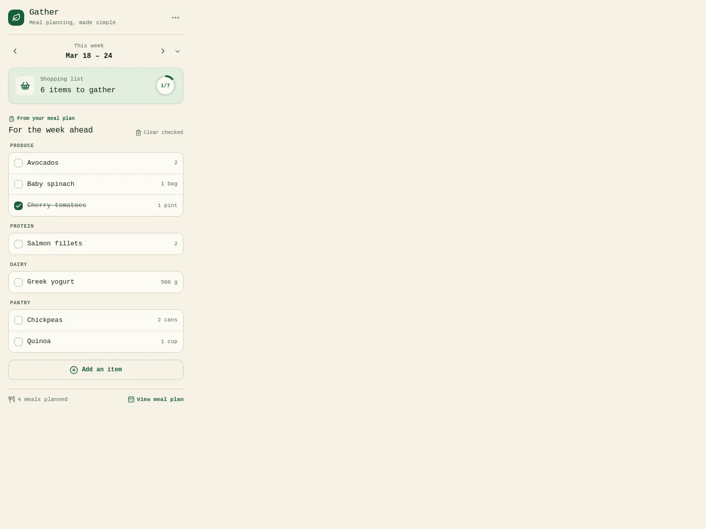 Meal Planner Extension