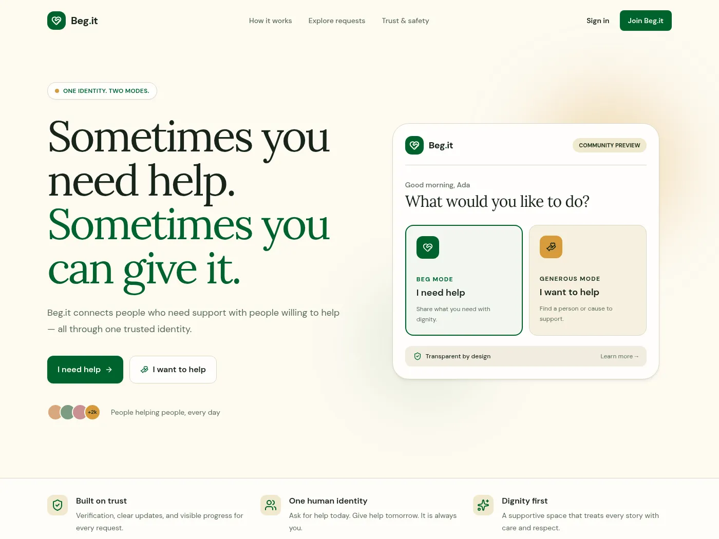 Beg.it Social Assistance Platform
