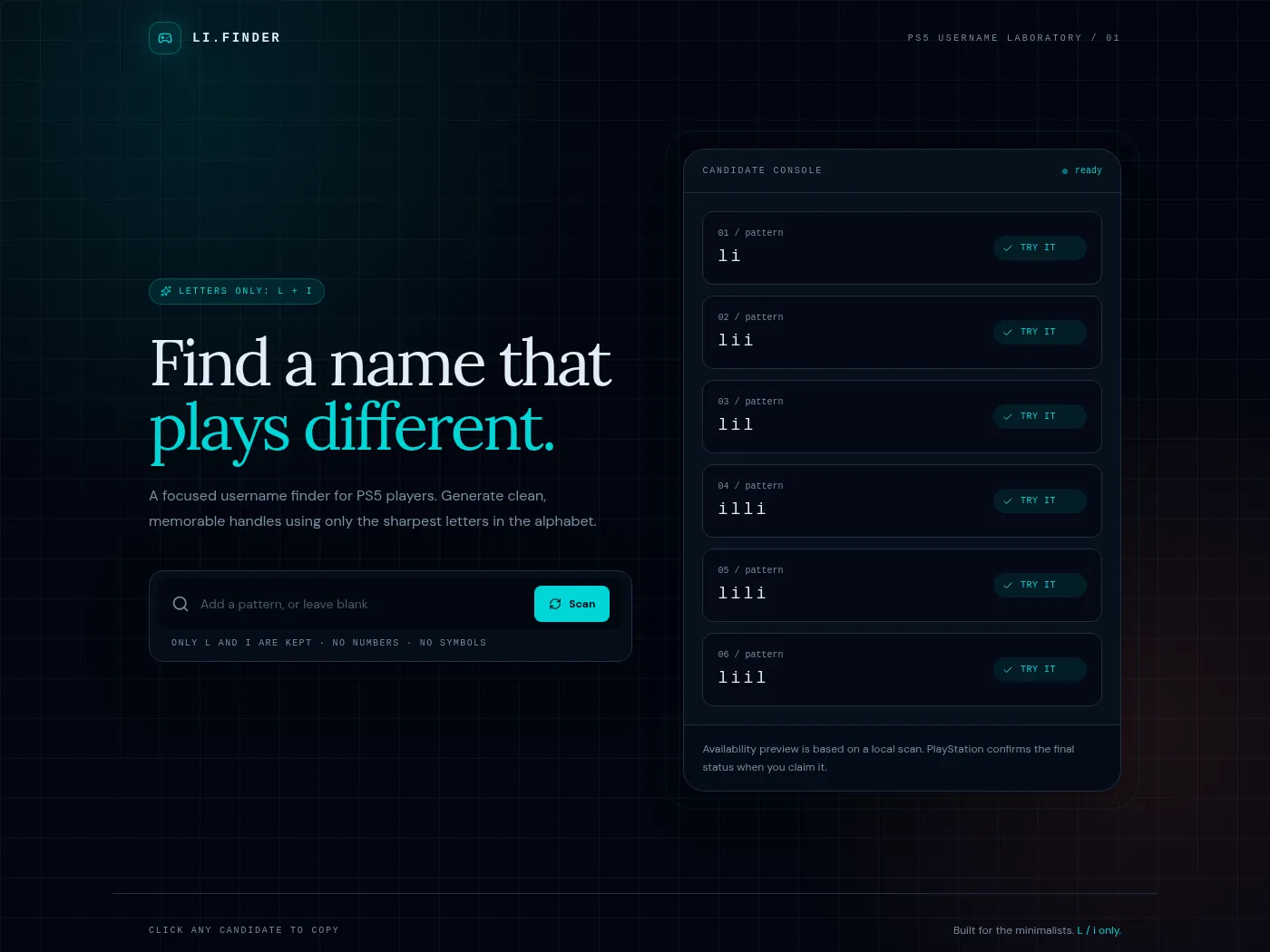 PS5 Li Name Finder