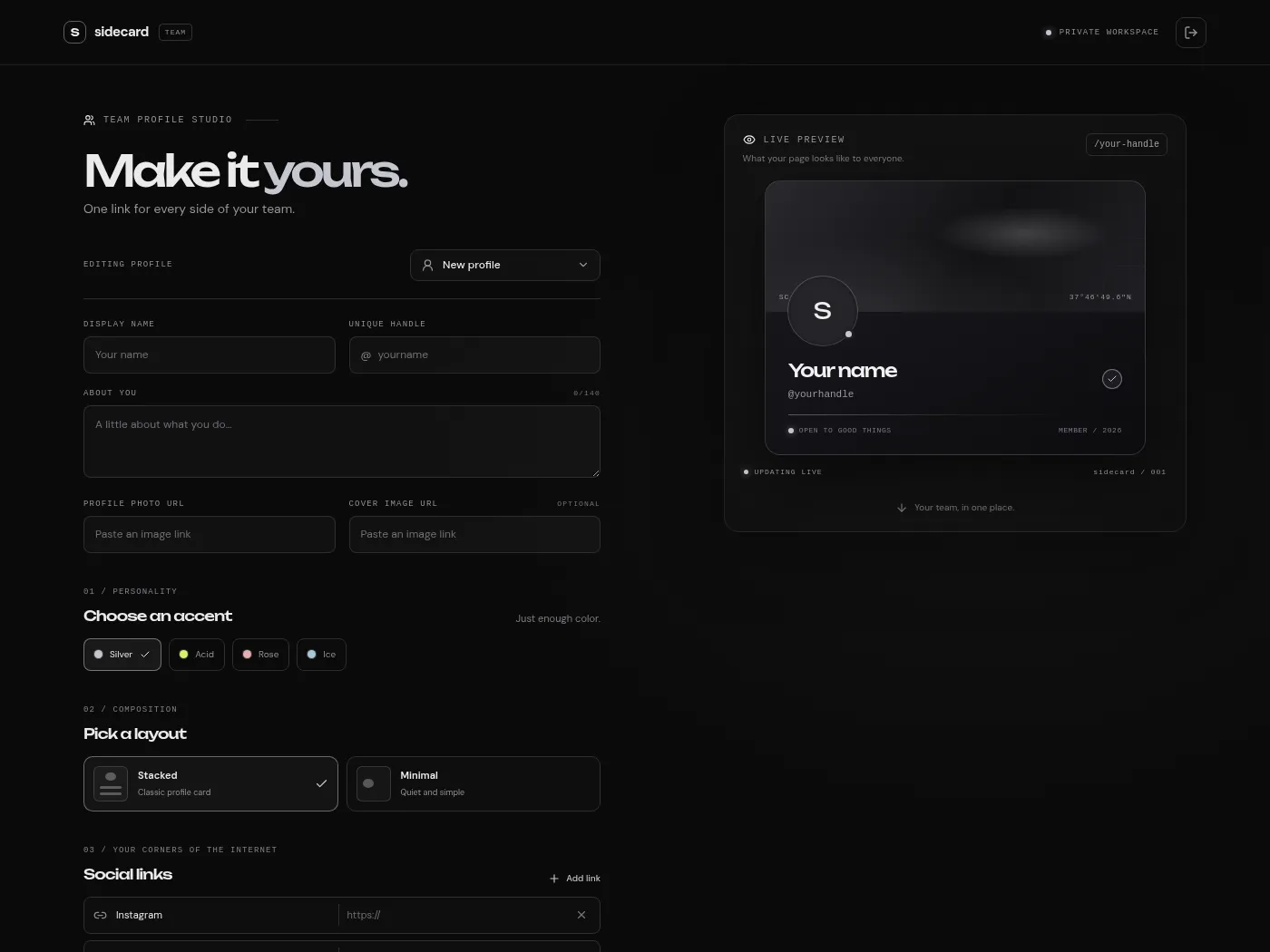 Team Social Page Builder