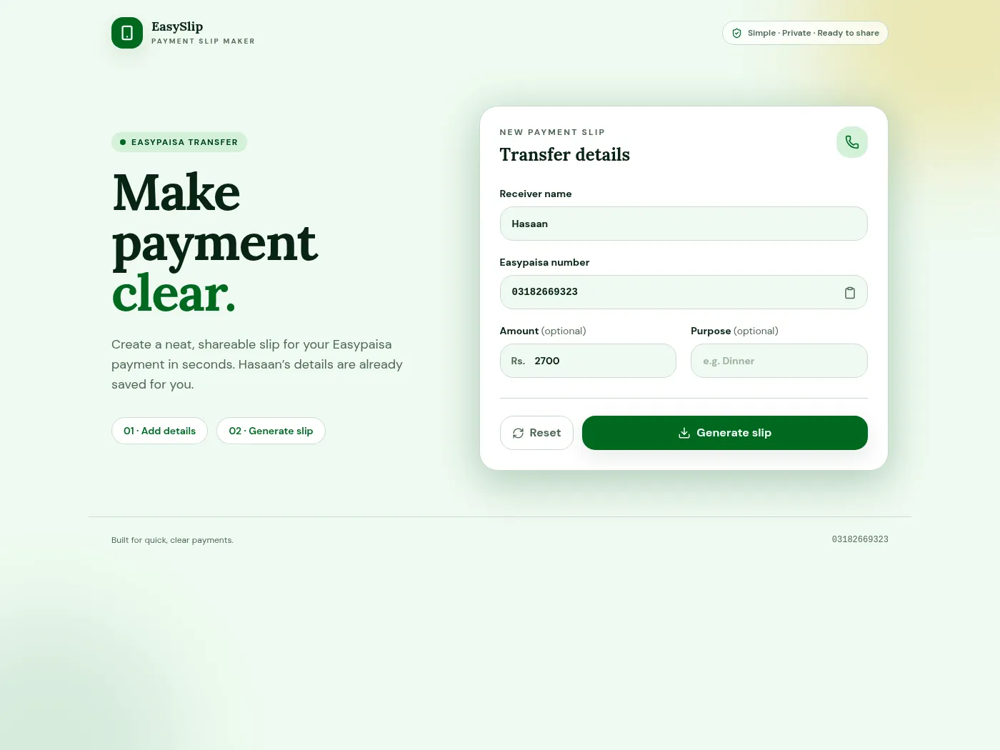 Easypaisa Slip Generator