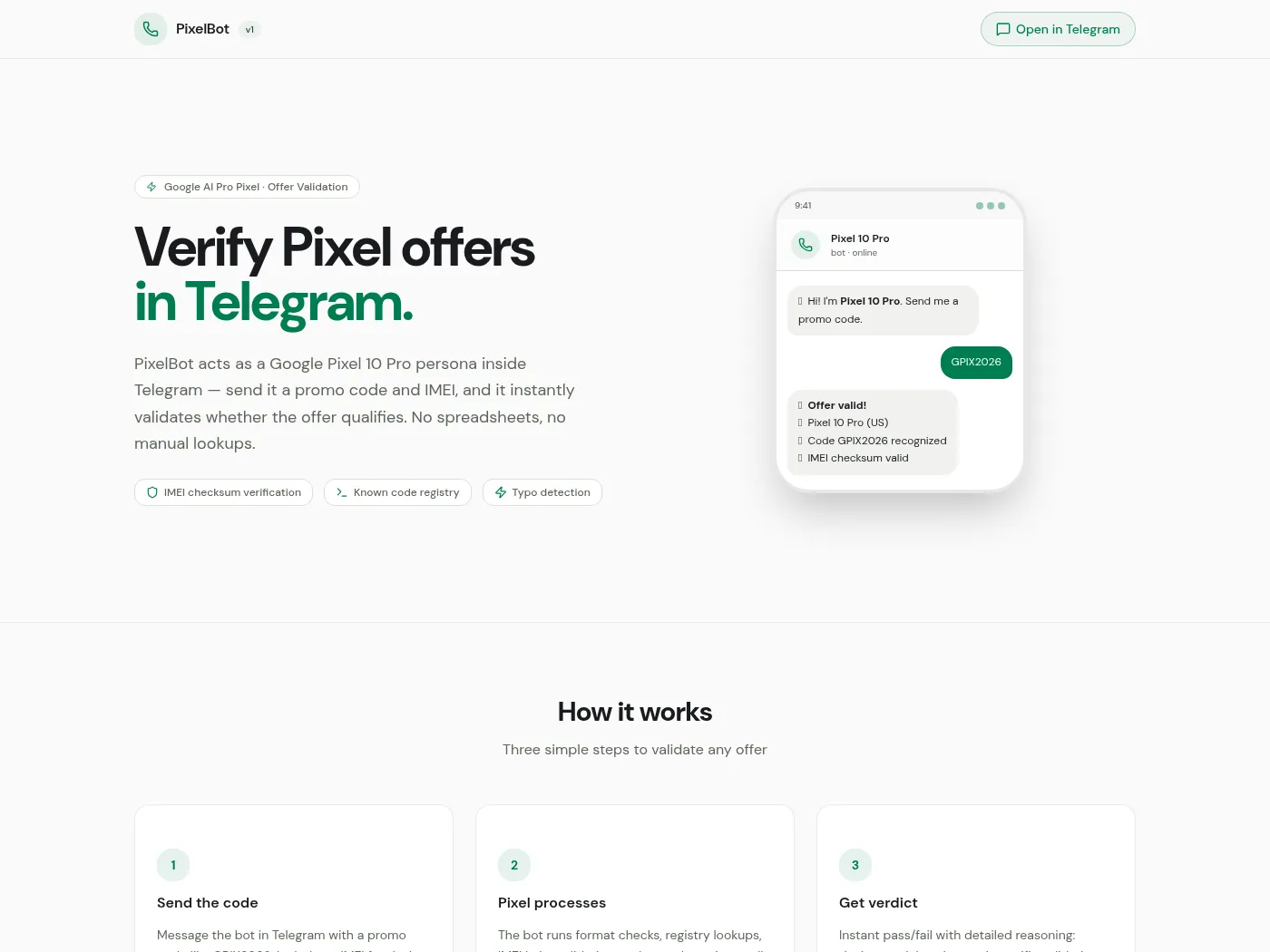 PixelBot Offer Validator