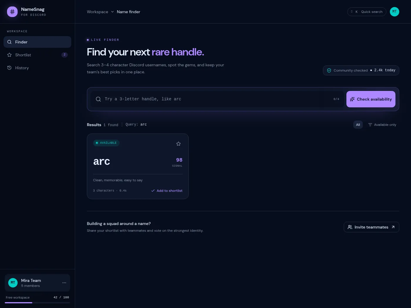 NameSnag for Discord