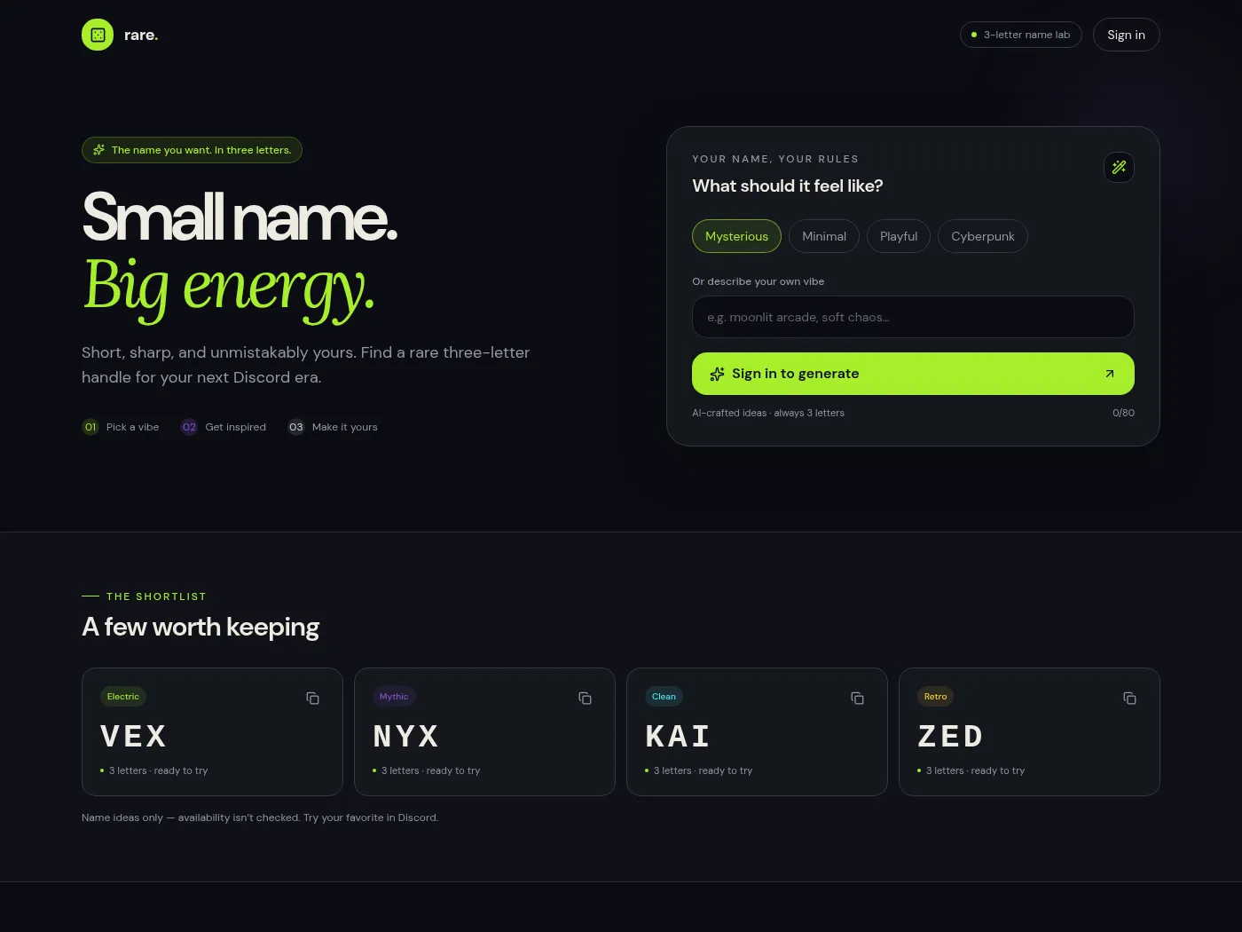 Rare Discord Names AI