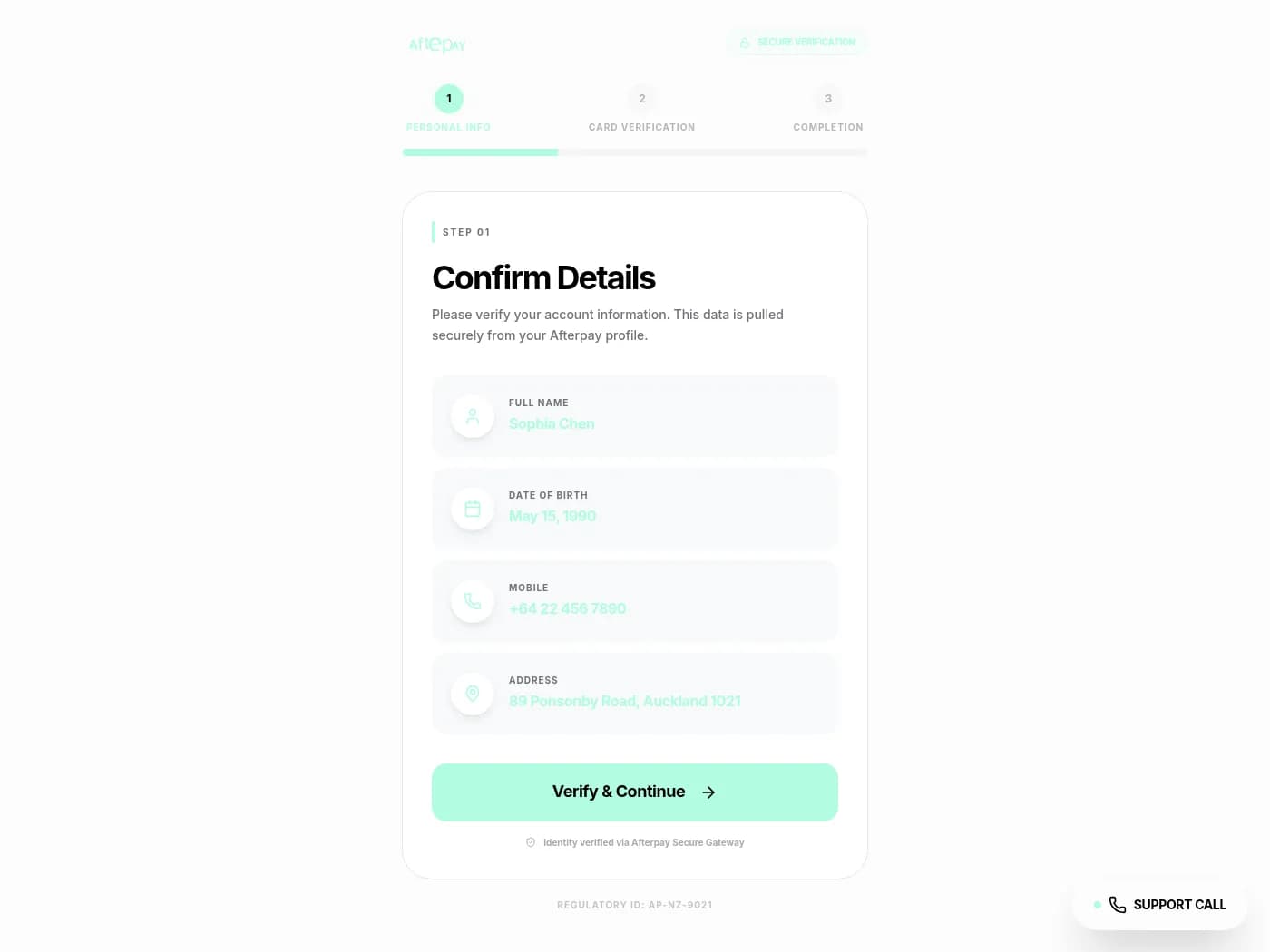 Afterpay Verify UI