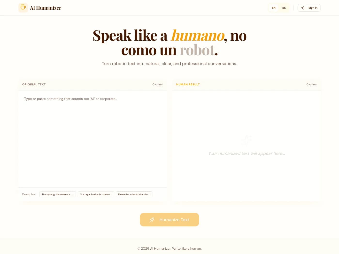 AI Humanizer: Conversational Text Rewriter for English & Spanish