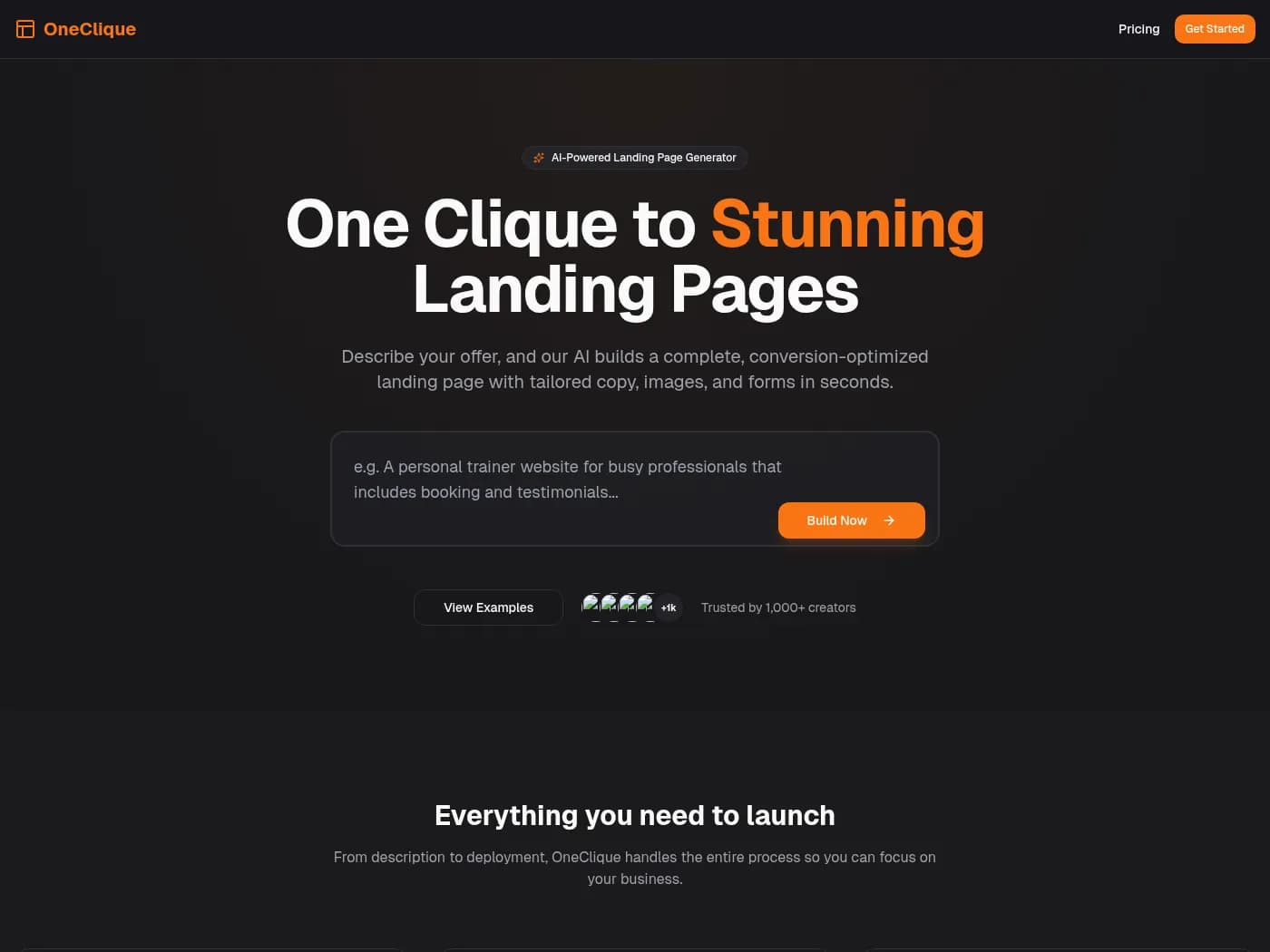 OneClique Landing Builder