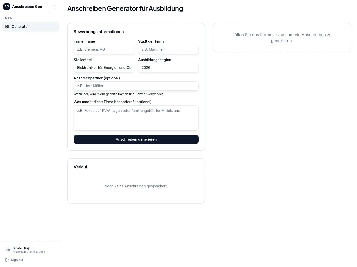 Anschreiben Generator
