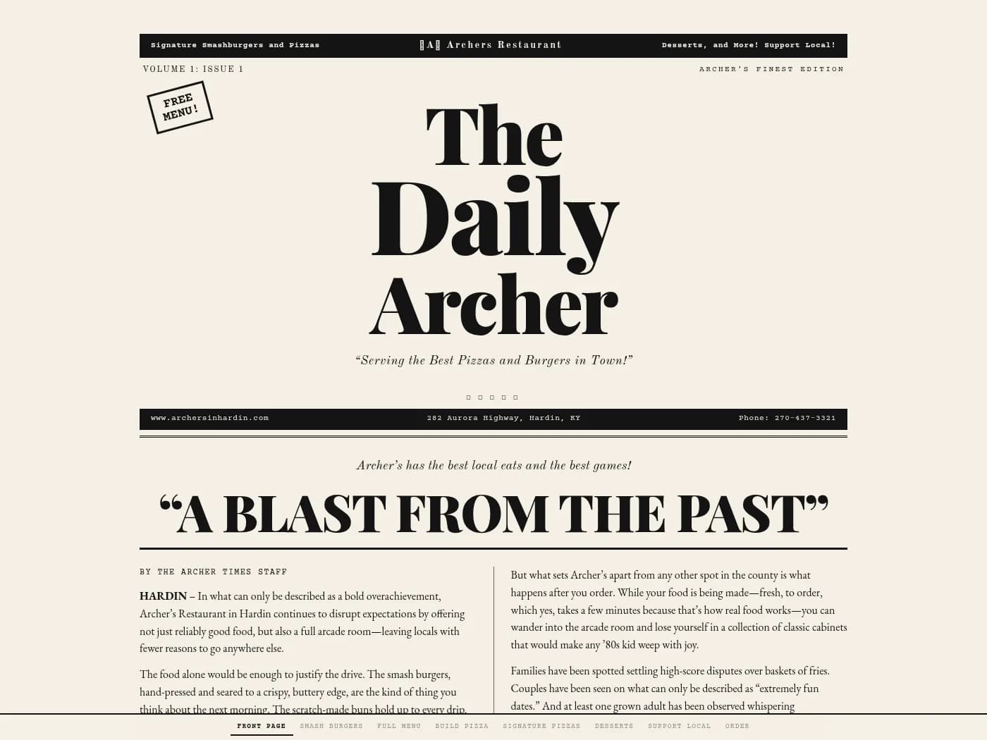 The Archer Times Menu