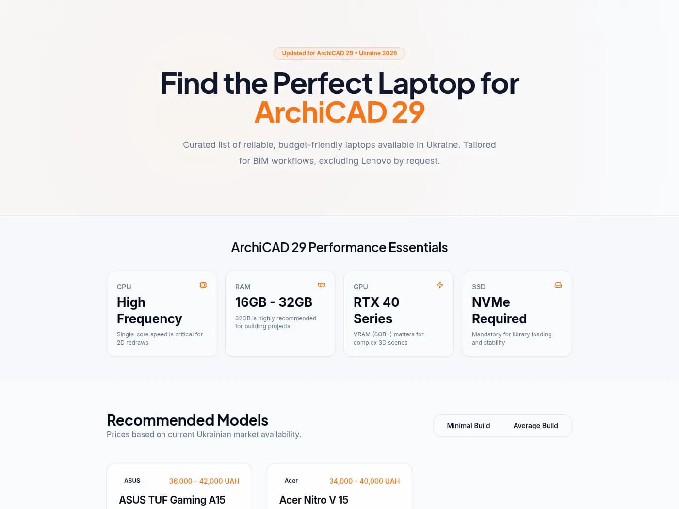 ArchiCAD Laptop Finder