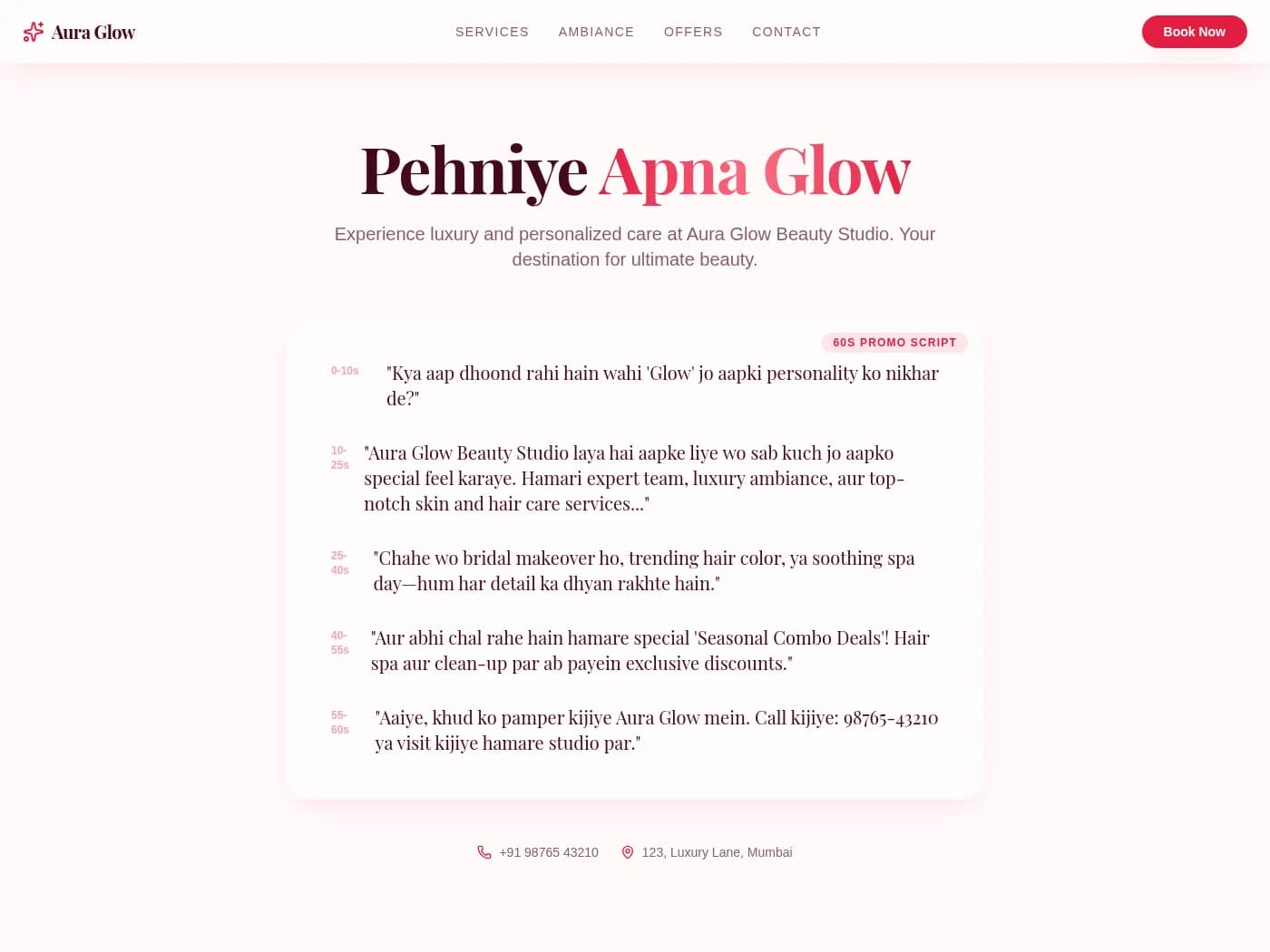 Beauty Parlor Promo Script