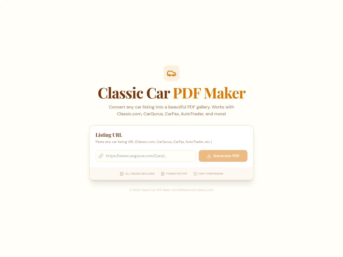 Classic Car PDF Maker