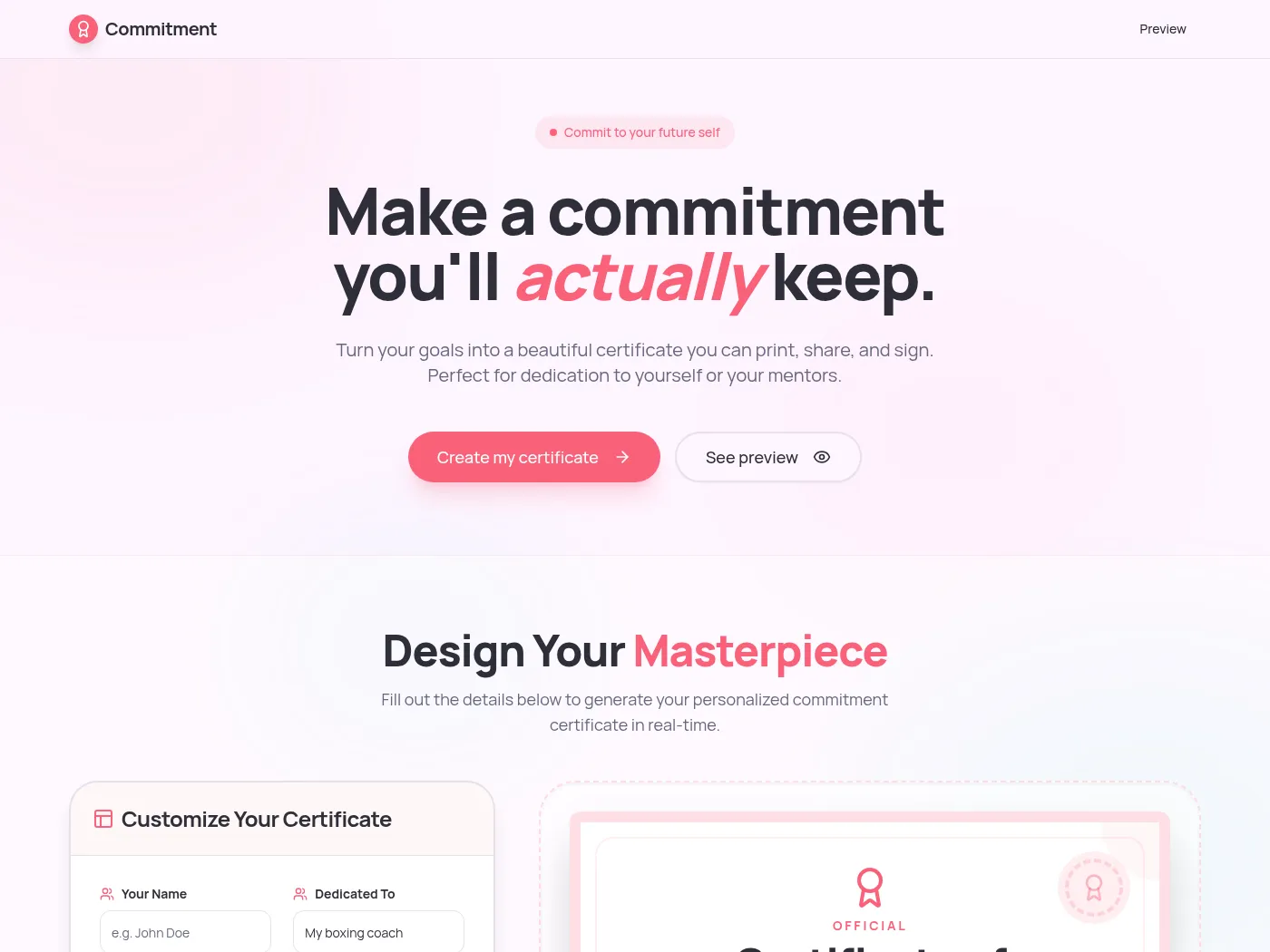 Commitment Certificate Maker