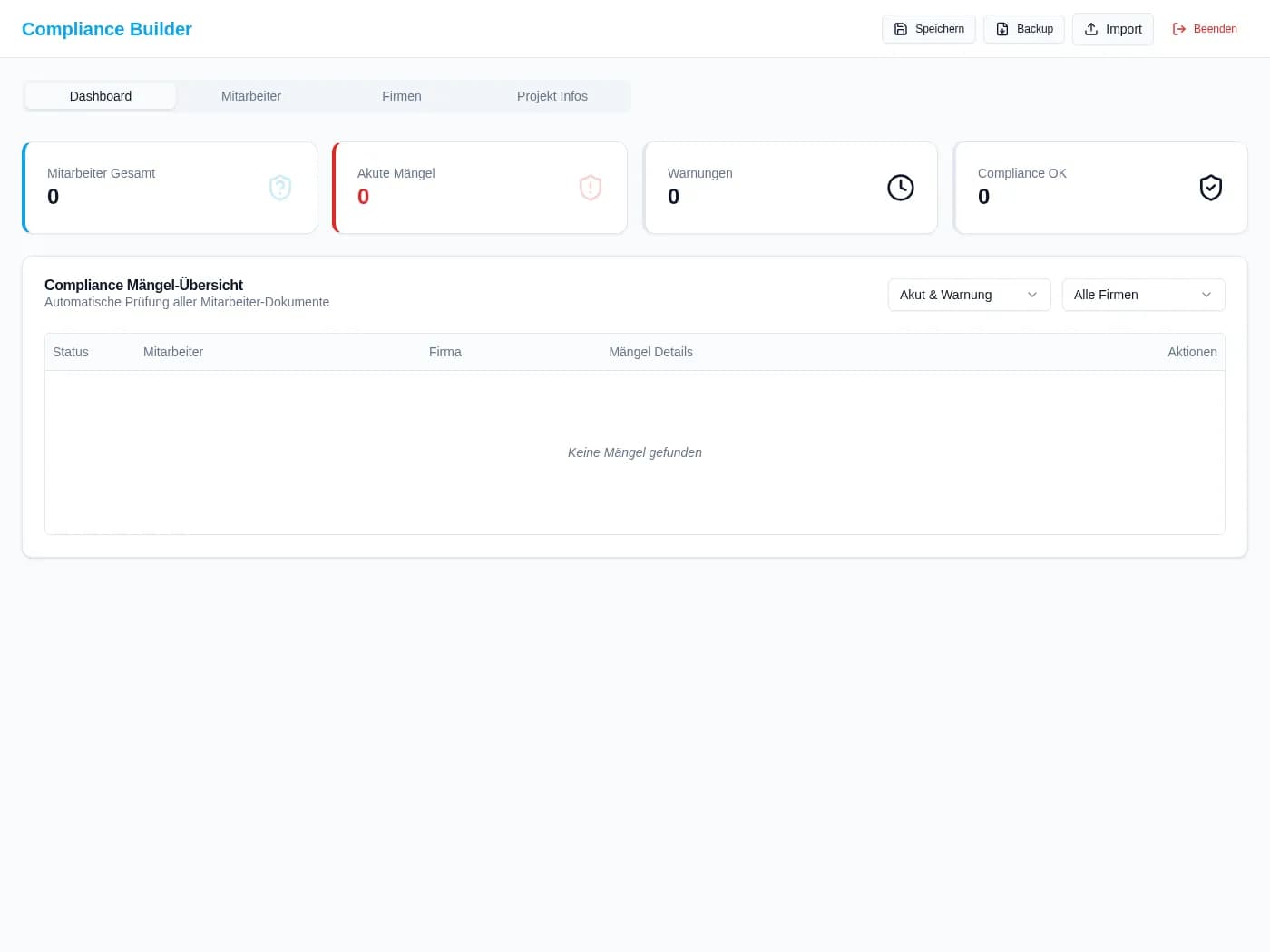 Compliance Builder Dashboard