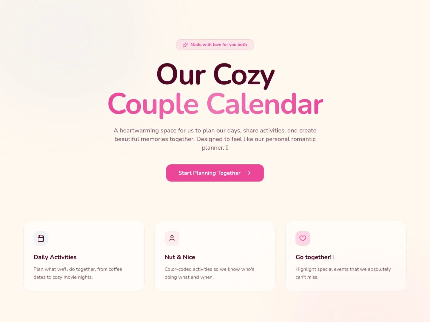 Couple Cozy Calendar