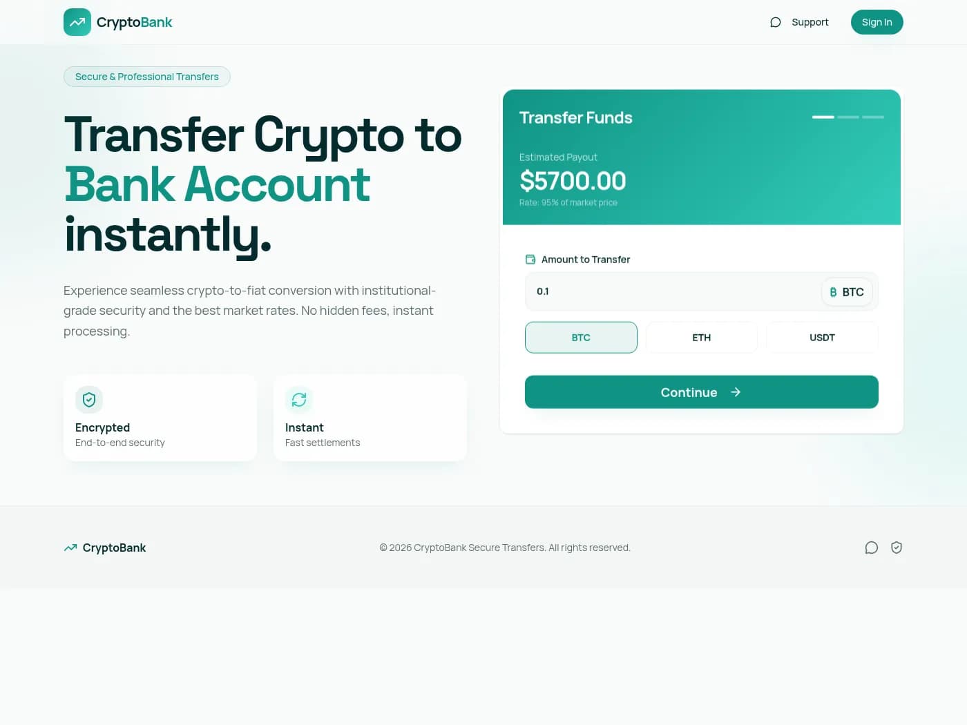 CryptoBank Transfer Page