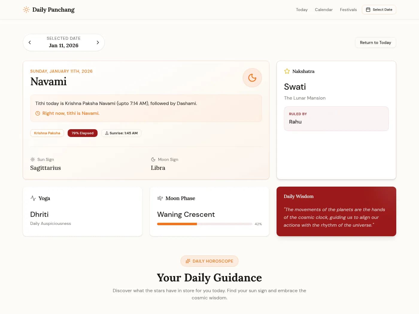 Daily Panchang Landing (Remix)