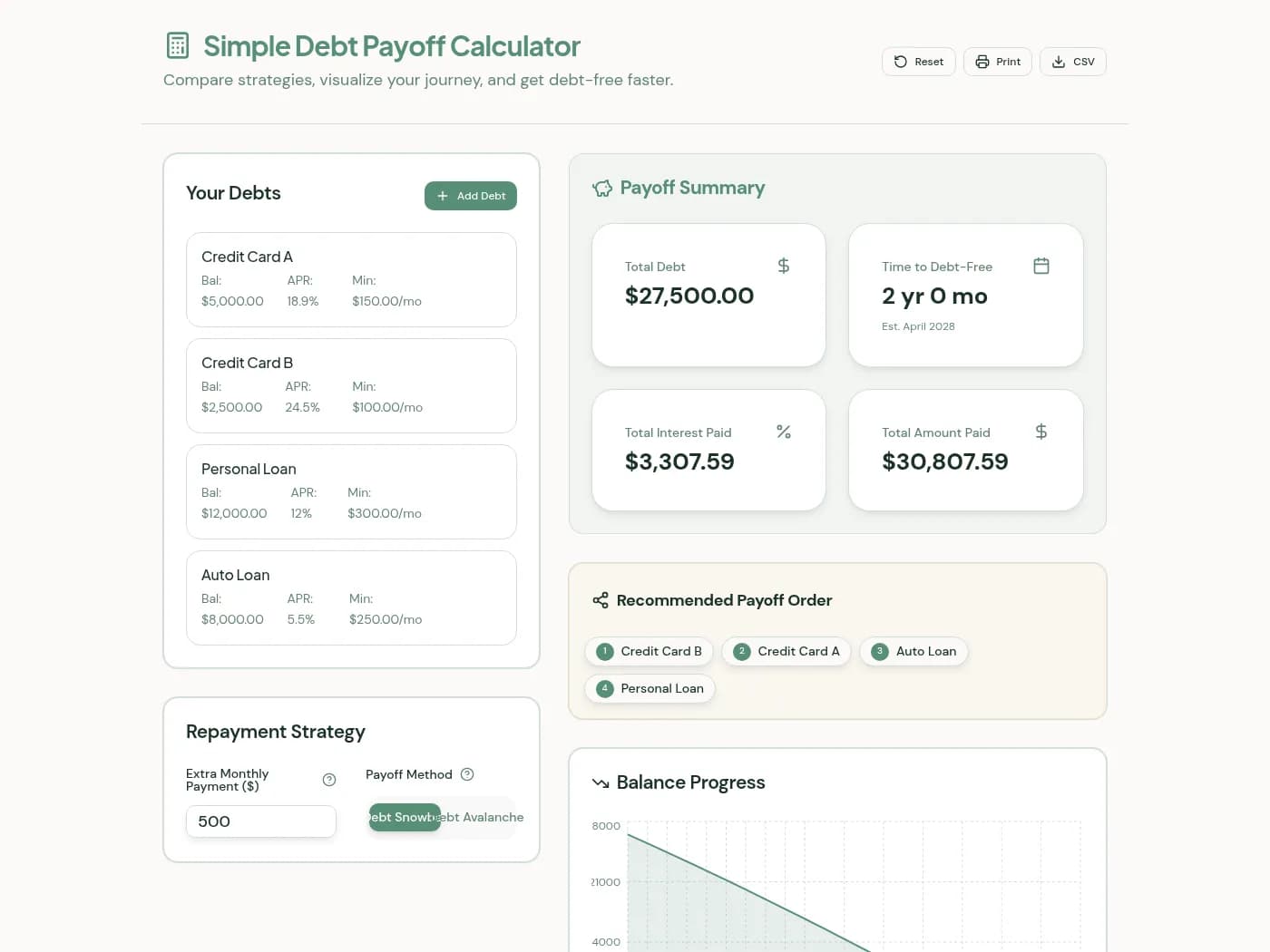 Simple Debt Payoff Tool