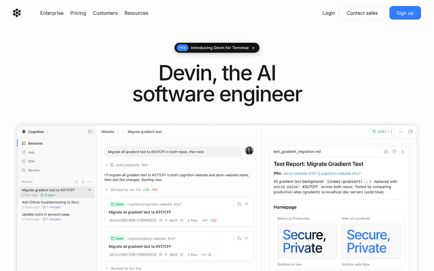 Devin AI landing page — autonomous AI software engineer by Cognition AI