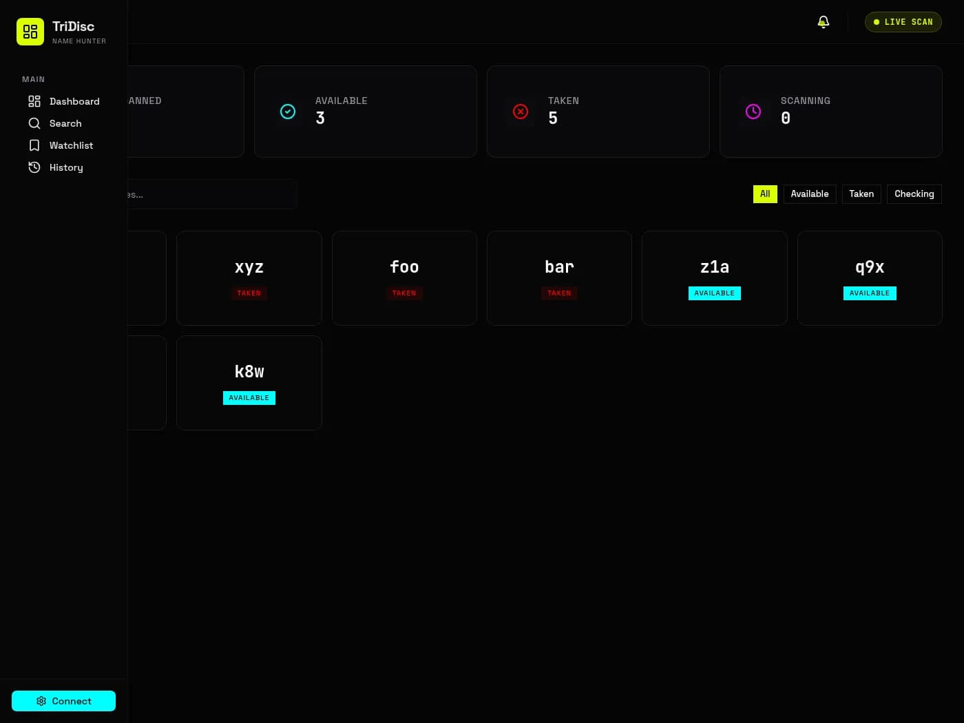 Discord 3-Letter Finder