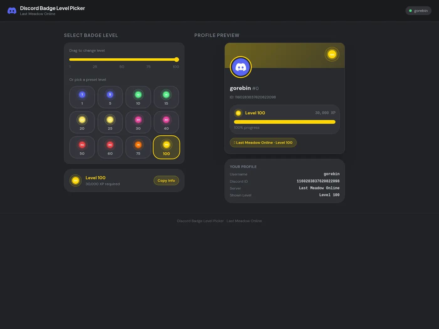 Discord Badge Level Picker