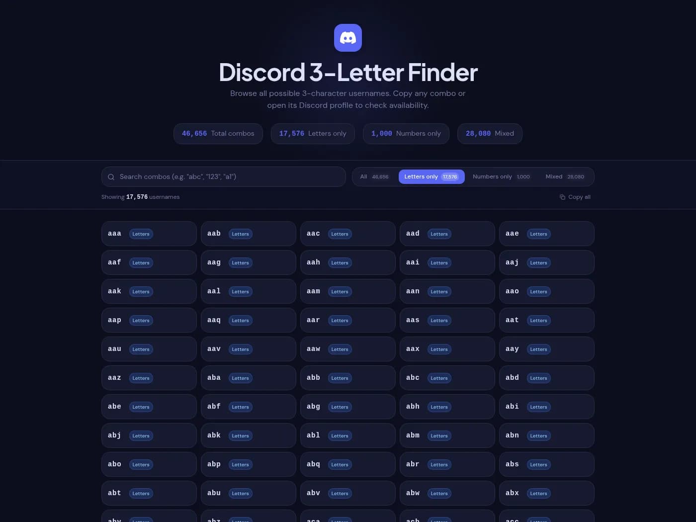 Discord 3-Letter Finder