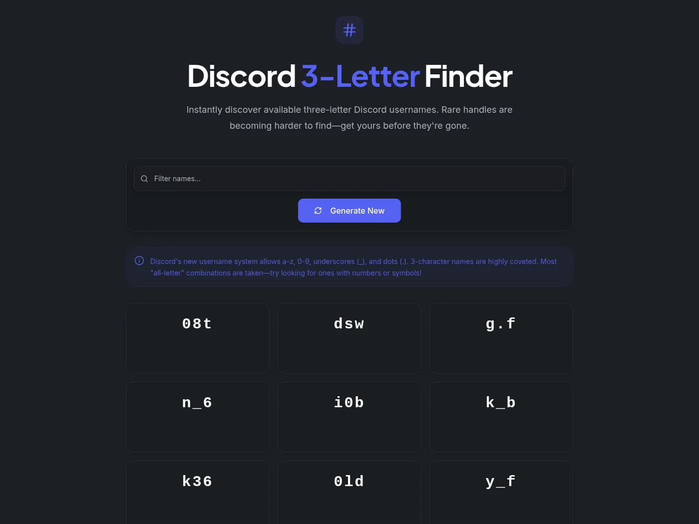 Discord 3-Letter Finder