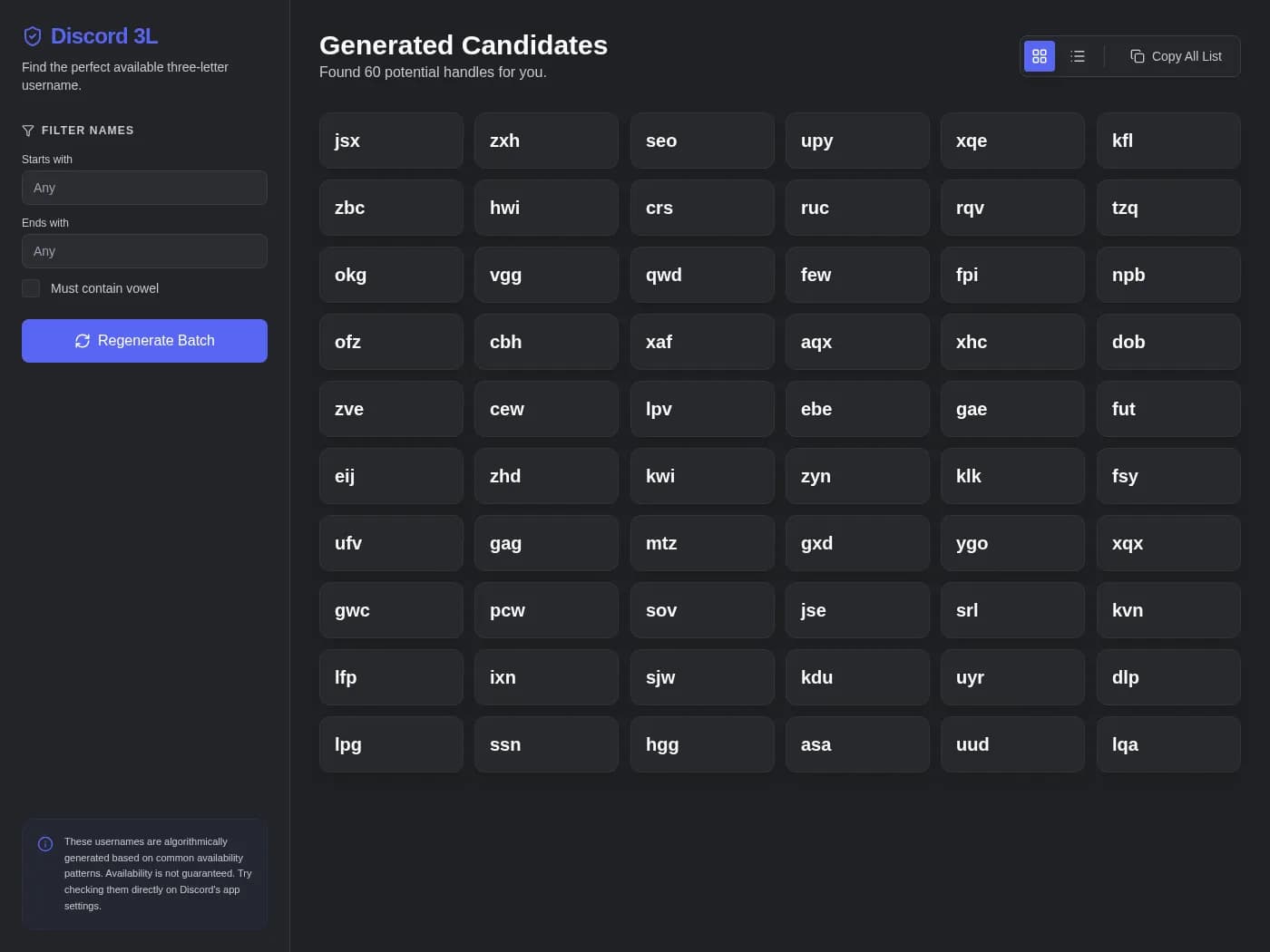 Discord 3-Letter Finder