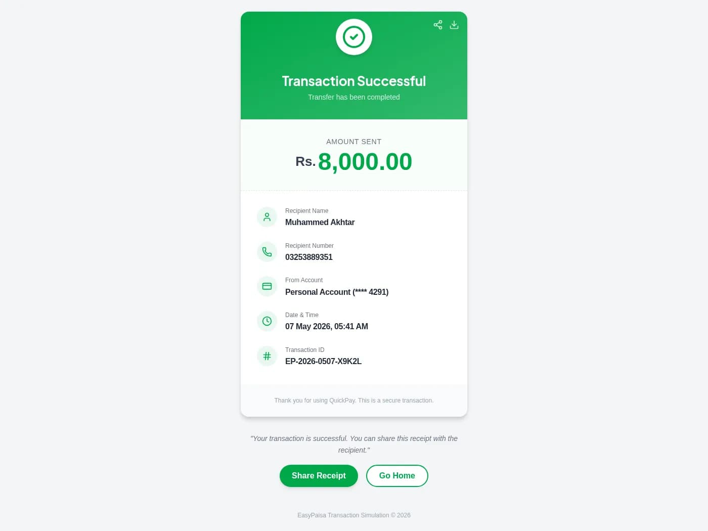 Easypaisa transaction