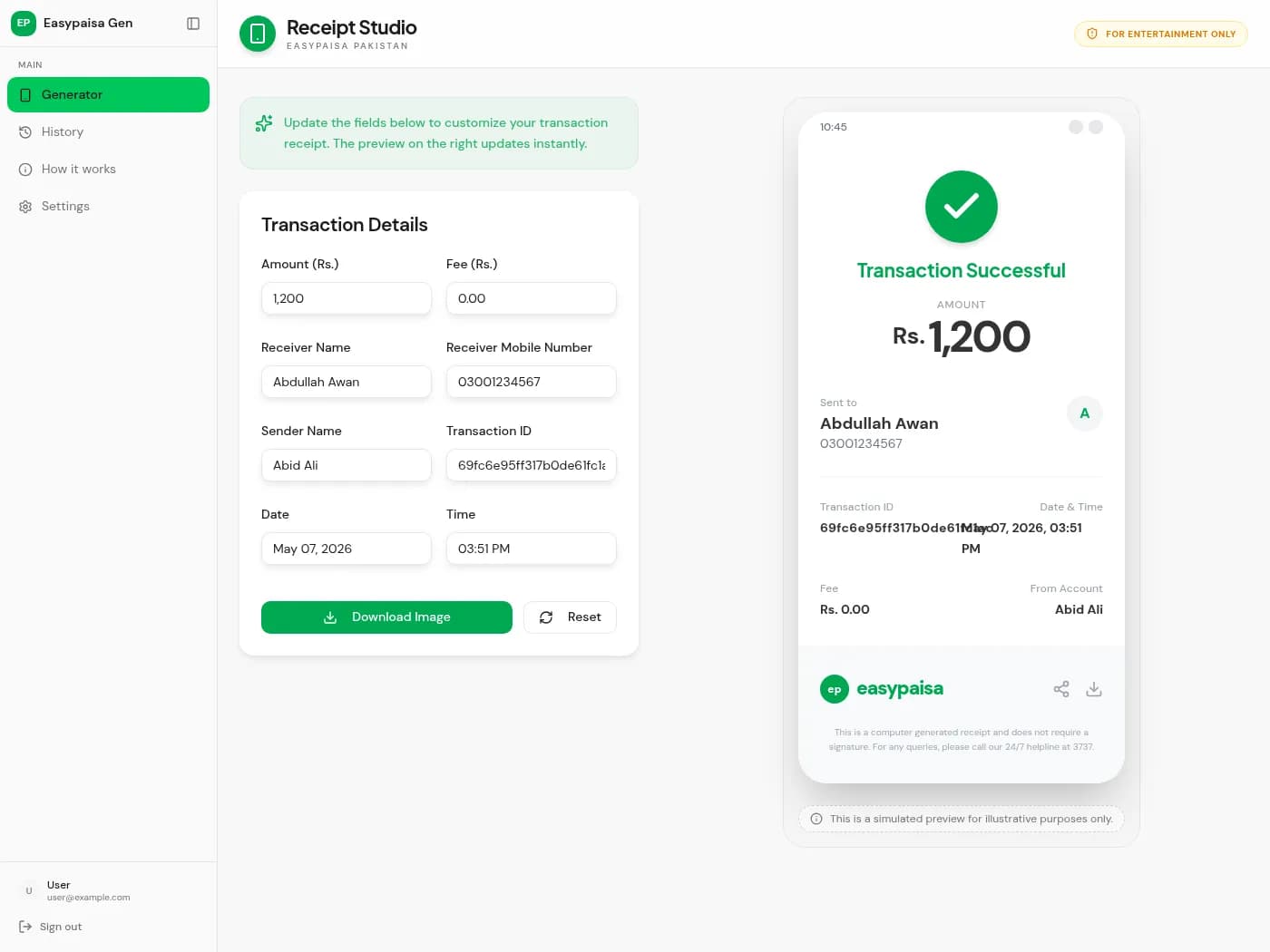 Easypaisa Screenshot Gen
